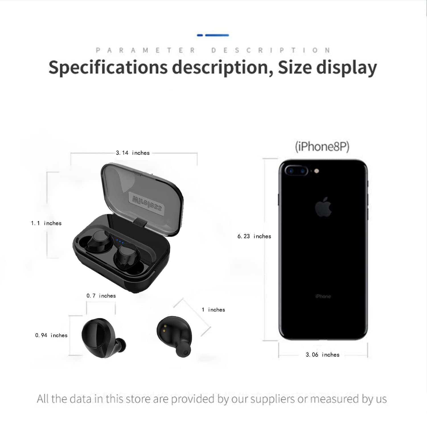 WHITOR Waterproof Wireless Headphones,5.0 Bluetooth Wireless Earplugs with Touch Control,Running Stereo e-Sports Game Headset with 10m Connection,Small Fuselage/Noise Reduction/Charging Box (Black)