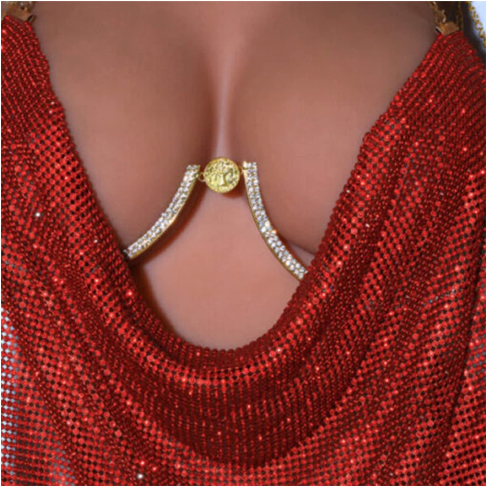Sexy Metal Bikini Body Chains for Women,Rhinestone Chest Bracket Bikini Bra Chest Chain (B)