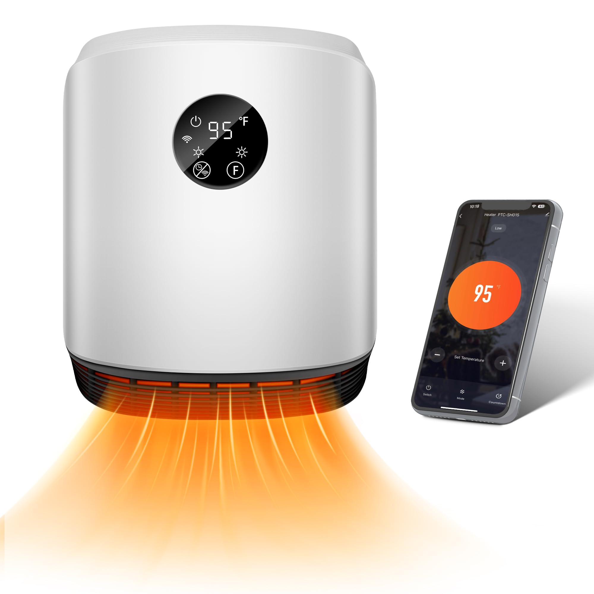 Space Heater for Indoor Use Wall Mounted with WIFI/Remote,1500W Portable Heater Fast Heating with Adjustable Thermostat,Quiet Heater for Bedroom/Living Room/Office