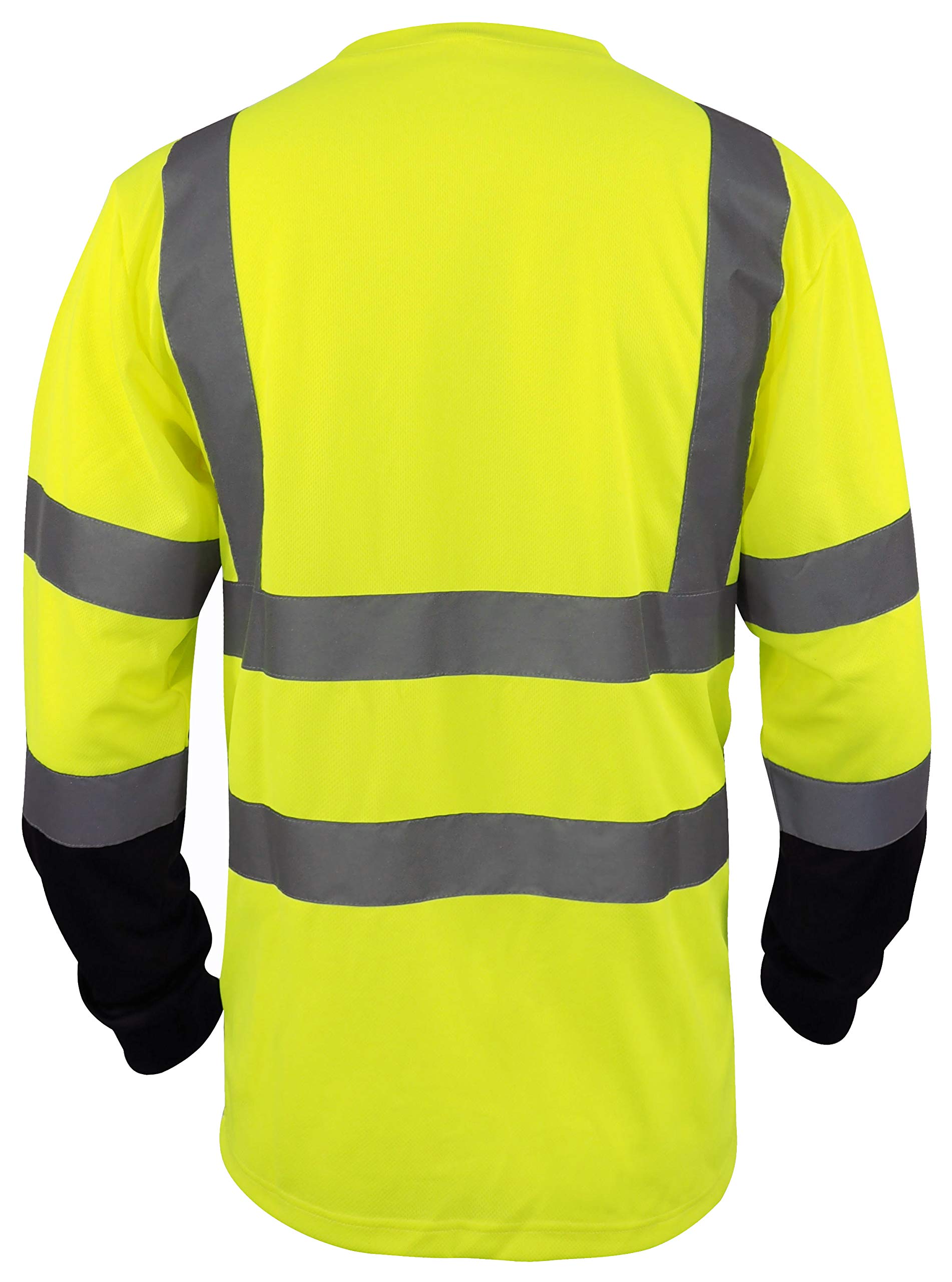L&M Hi Vis Class 3 T Shirt Reflective Safety Lime Orange Short Long Sleeve HIGH Visibility, Black Bottom (Lime_L, X-Large)