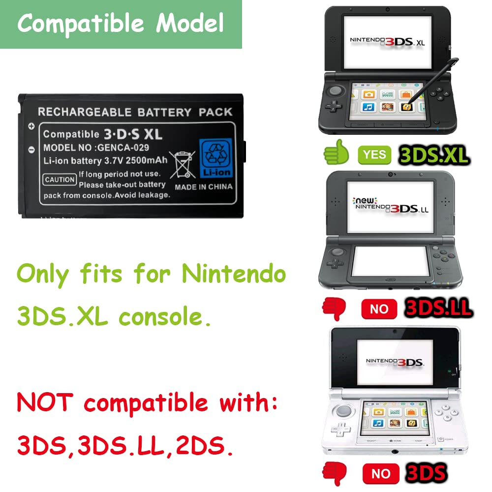 TFSeven Replacement Battery for Nintendo 3DS LL/XL 3.7V Rechargeable Battery Pack + Tool Kit Pack for Nintendo 3DS LL 3DS XL Console