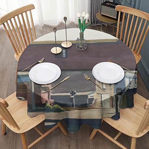 Round Waterproof Tablecloth Edward-Hopper-Painting-1928-Box-Factory,-Gloucester- for Kitchen Dining/Party/Wedding Use Washable Table Cover