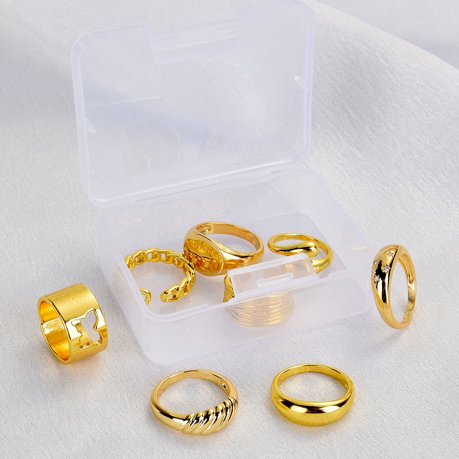 MUCAL Gold Rings for Women 4pcs 14K Love Leaves Gold Stackable Ring Set Minimalist Gold Filled Band Rings (18K Gold Plated, 8)