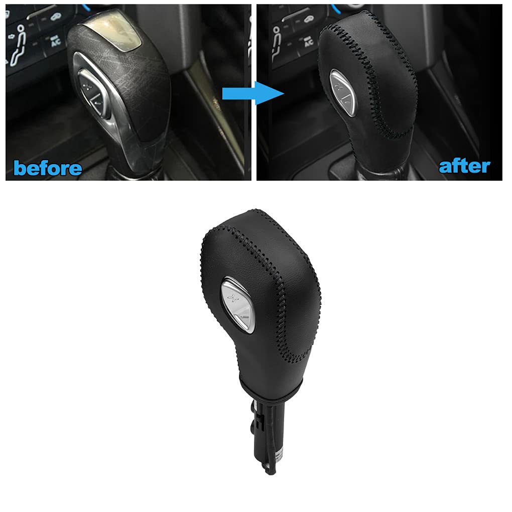 NUNUMEI Auto Car Leather Gear Shift Knob Cover for Ford Fusion Focus Edge Fiesta EcoSport Escape C-Max Energi Wagon Transit Accessories (B-2)