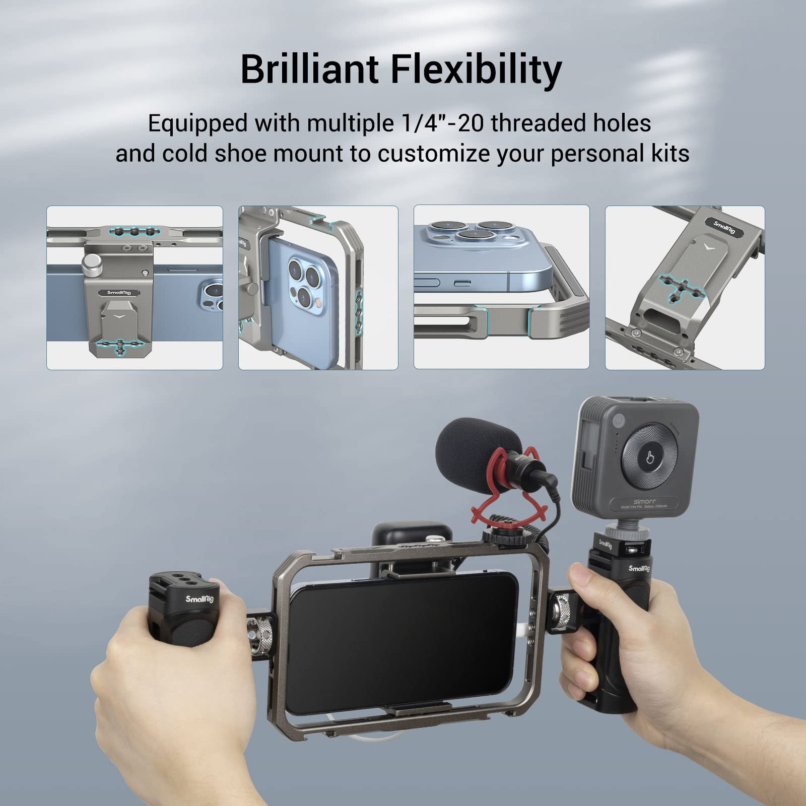 SmallRig Universal Phone Video Rig Kit for iPhone, All in One Video Kit with Tripod Side Handles LED Light Microphone Power Bank Holder, for Filming Vlogging 3610