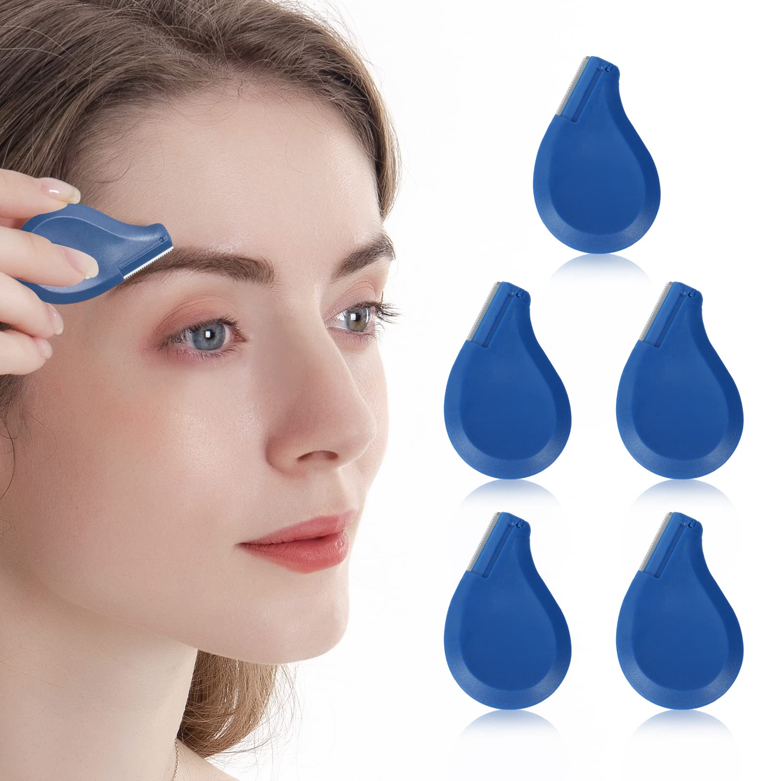 Multipurpose Dermaplaning Tool for Face, Blue Eyebrow Razor with Precision Cover, Trimmer Shaver Eyebrow Shaver Bikini Hair Removers Shavers, Compact Size Face Razors for Women, 5 Pcs