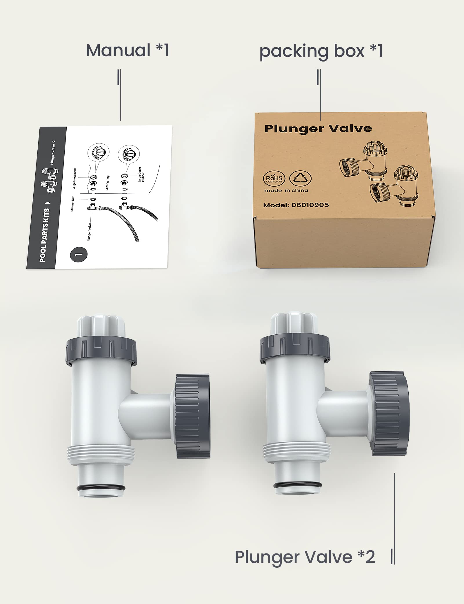 SUMMERBUDDY Above Ground Swimming Pool Plunger Valves Replacement Part with Gaskets, On Off Plunger Valves Swimming Accessories for Above Ground Swimming Pool Filter Pump (2 Pack)