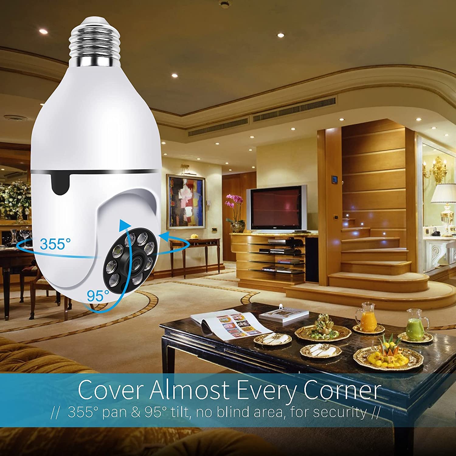 Light Bulb Security Camera, 5GHz 2.4GHz ,Degree Pan/Tilt Panoramic IP Security Camera, TUYA WiFi 1080P Smart Home Surveillance Cam with Motion Detection Alarm Night Vision Two Way Talk Indoor E27