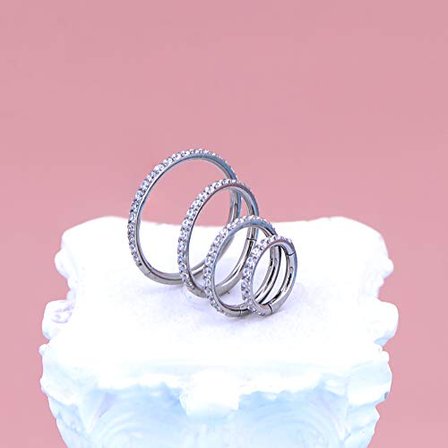 OUFER 18G Titanium Nose Rings Hoops, Solid G23 Titanium Nose Pierciings, with Clear CZ Paved Conch Earrings, Daith Helix Piercing Jewelry for Women and Men-Silver 18G 6MM