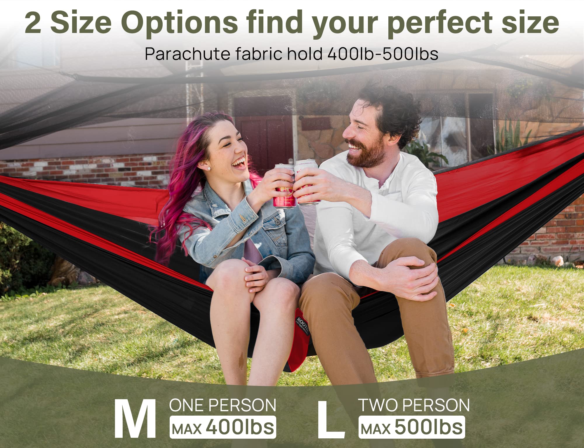 Kootek Camping Hammock with Net Double & Single Portable Hammocks Parachute Lightweight Nylon with Tree Straps for Outdoor Adventures Backpacking Trips