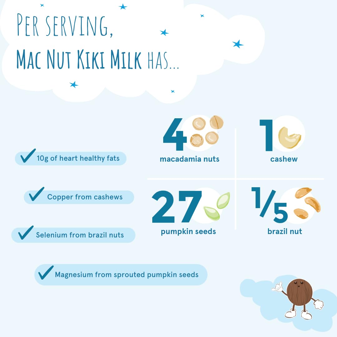 Kiki Milk Plant Based Milk - Organic Mac Nut Seed Based Milk - Calcium & Magnesium Source - Gluten Free, Gum Free, GMO Free, Dairy Free, Soy Free, Glyphosate Free - Shelf Stable - (32 oz • Pack of 6)