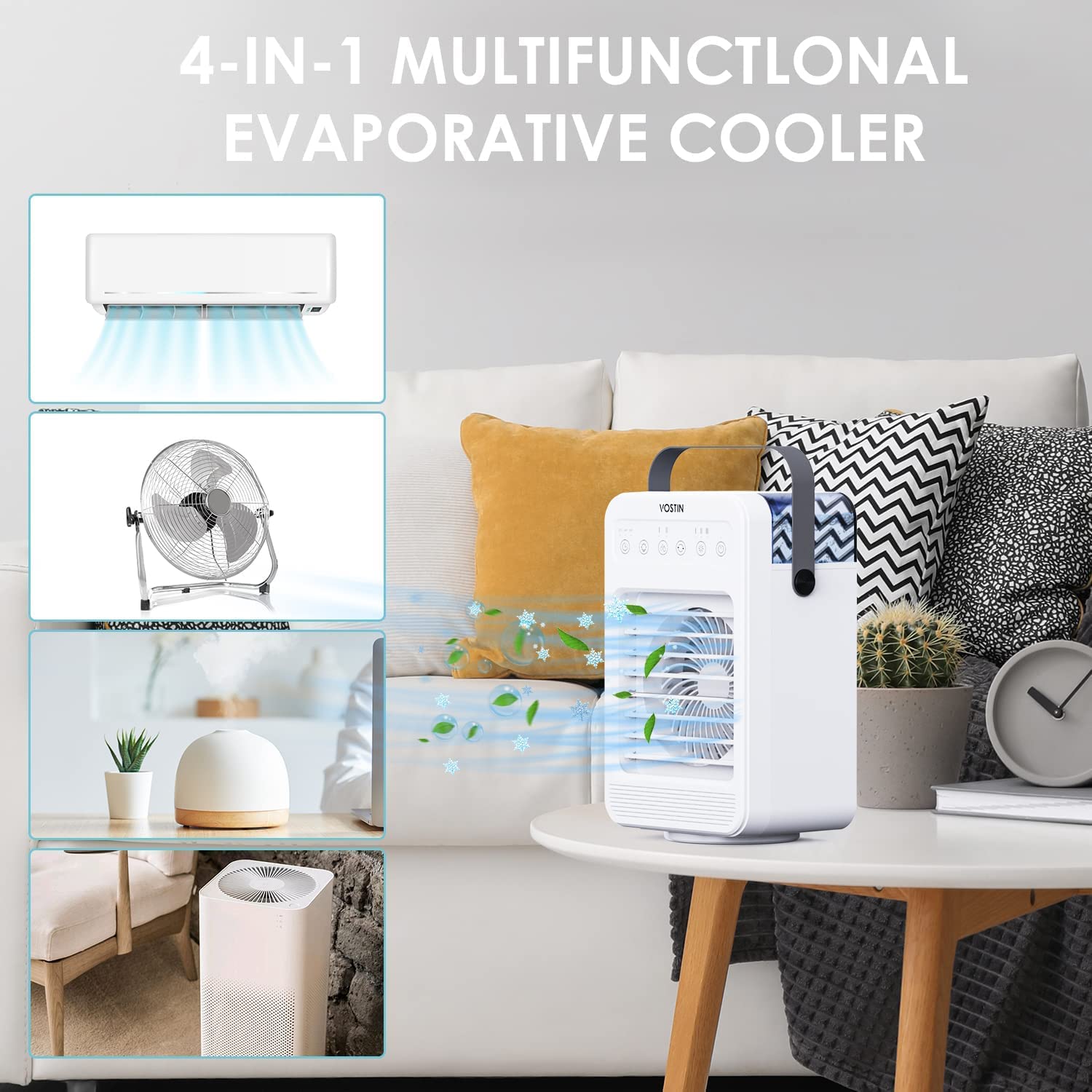 Portable Air Conditioners - 75°Rotation Evaporative Air Cooler, Portable Desktop Cooling Fan with 4 Wind Speed & LED Light, 7 Cool Mist & 2-6H Timer, Air Conditioner Portable for Room Office Autumn