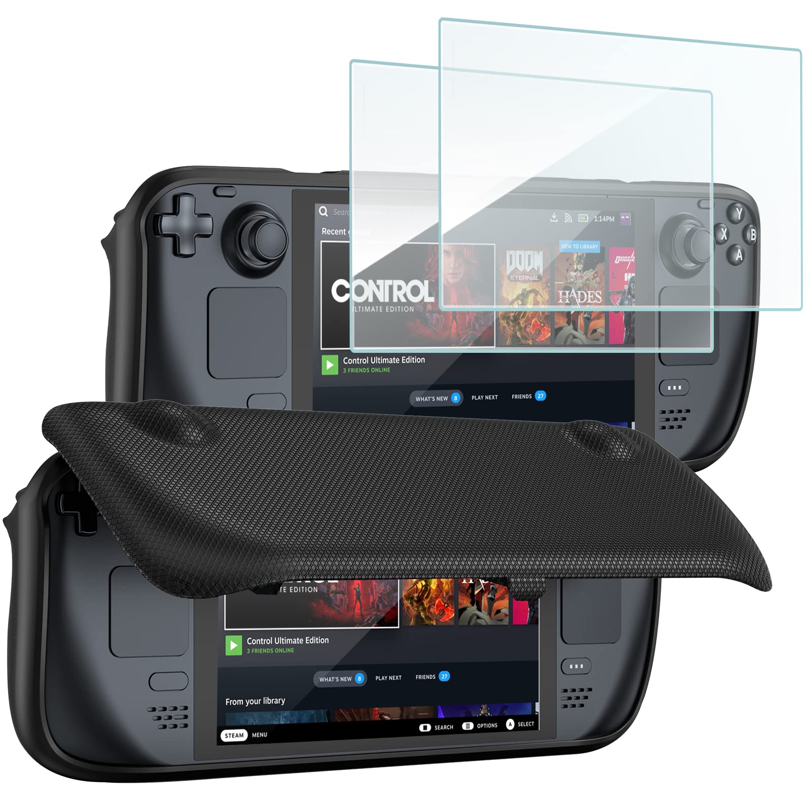 ProCase Flip Cover Case for Steam Deck with Tempered Glass Screen Protectors, Soft Protective Grip Case with Magnetically Detachable Front Shell Cover -Black