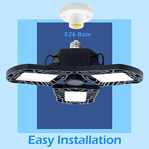 LED Garage Lights 60W, Adjustable Garage Lighting Bulbs with 3 Leaves, E26 Base, 6000 Lumens for Garage, Shop, Barn, Warehouse, Factory, Workshop.etc.