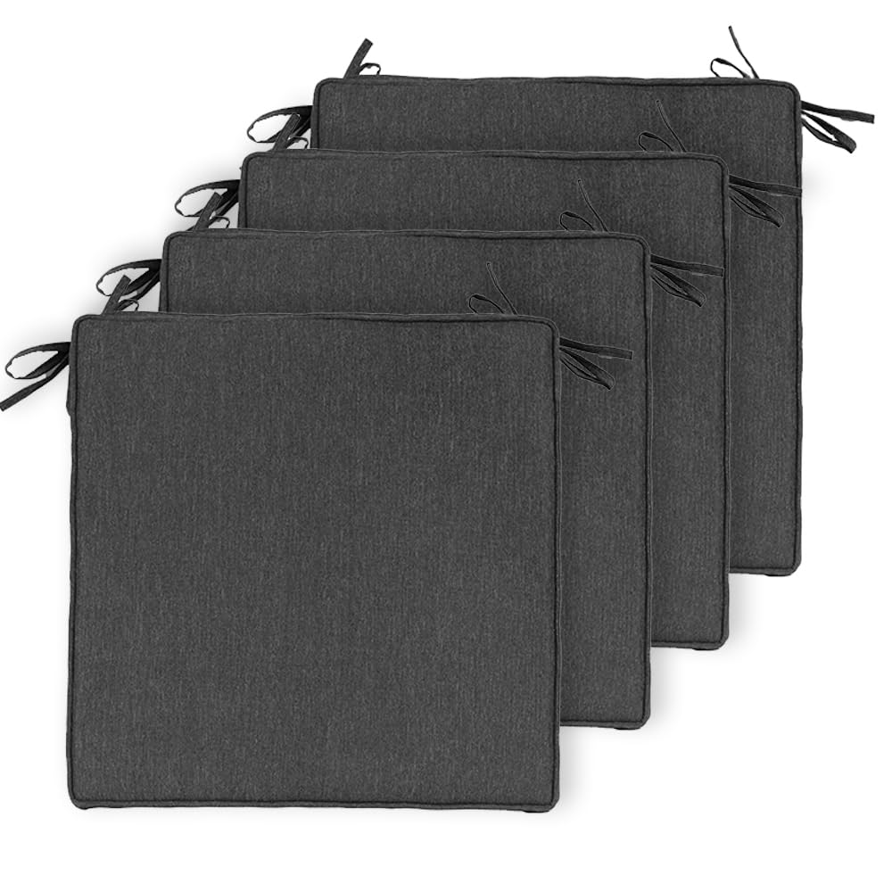 SUPMAISON Pack of 4 Outdoor Seat Cushion with double welt 20" x 20" x 2.5",zipper, foam (Charcoal Dobby)