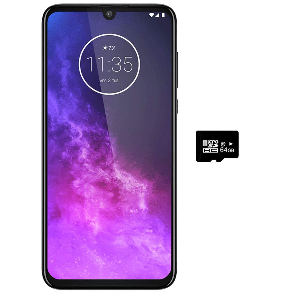 Moto One Zoom (128GB, 4GB) 6.4" HD+, 4000mAh Battery, Snapdragon 675 Dual SIM Unlocked (AT&T/T-Mobile/MetroPCS/GSM) International Version XT2010-1 (Grey Techno, 64GB SD + Case Bundle)