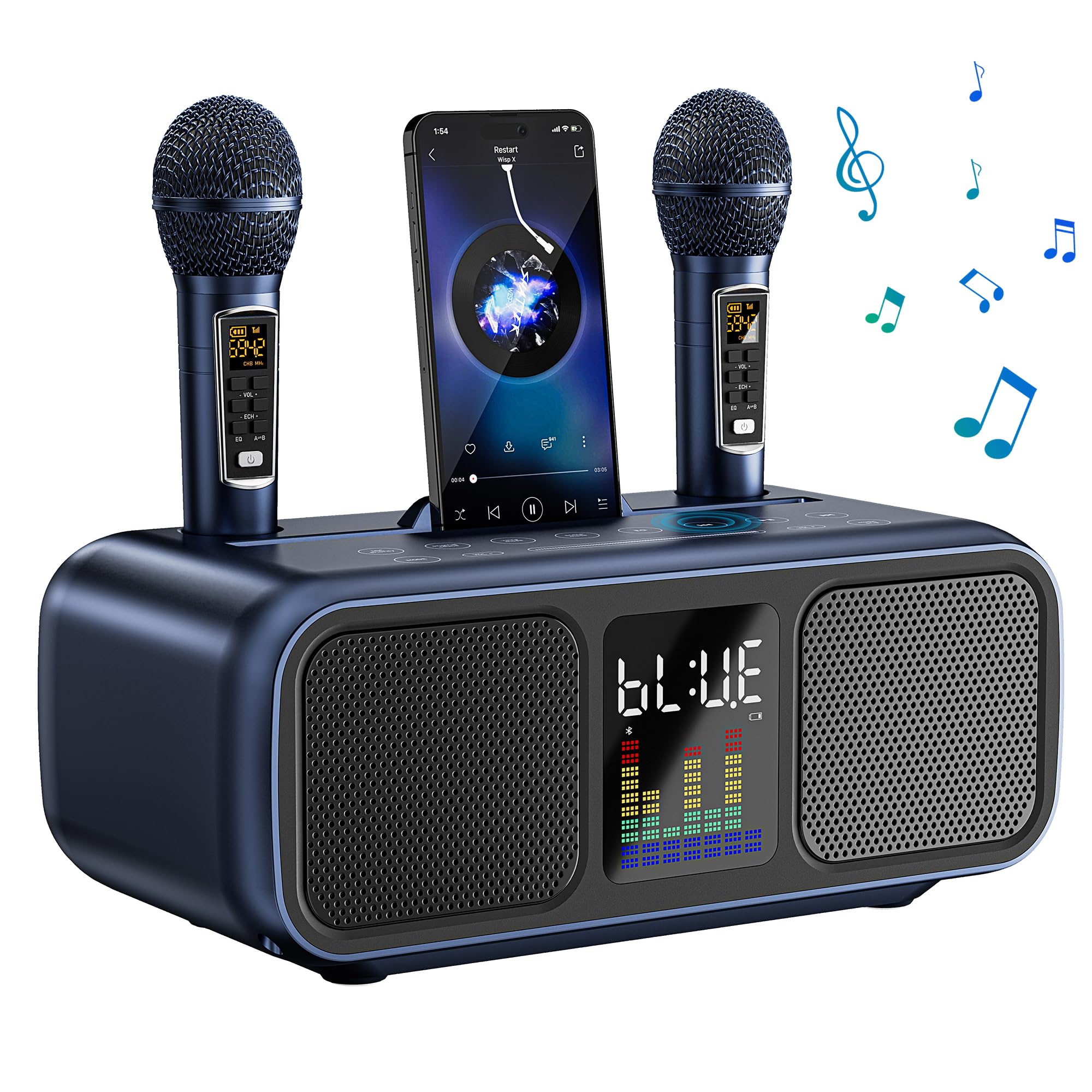 Portable Karaoke Machine with 2 Wireless Microphones, LED Screen, and Bluetooth Speaker. Supports AUX/USB/Type C/TF Card. Ideal for Home, Party, and Outdoor Activities. Perfect for Kids and Adults