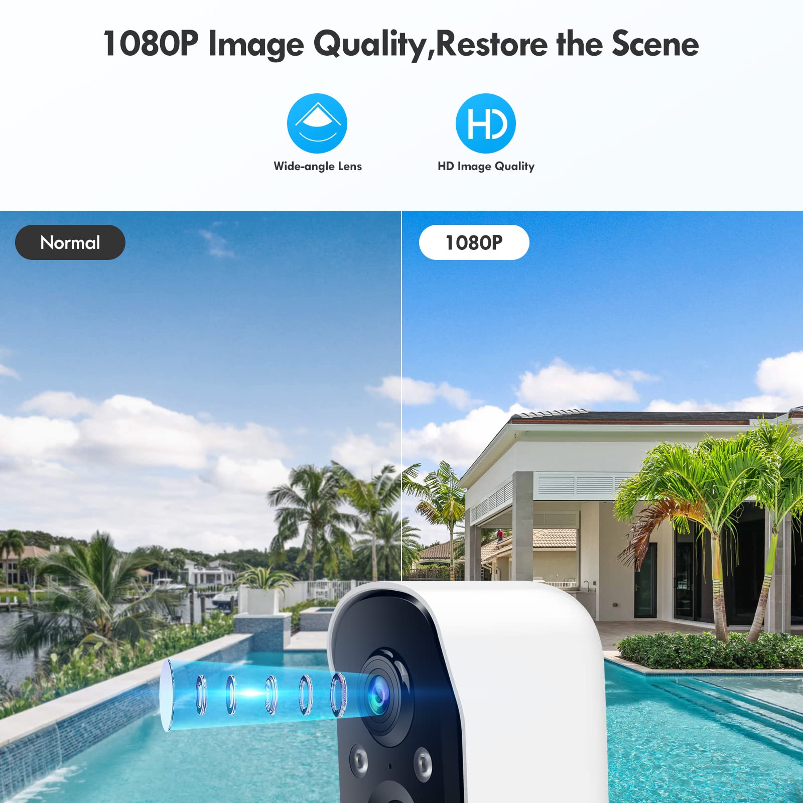 Viseefocu Solar Security Cameras Wireless Outdoor for Home Security, Two Spotlights and 1080P Color Night Vision Battery Powered Camera with 2.4GHz WiFi,PIR,Two-Way Talk,IP66 Waterproof(Black+White