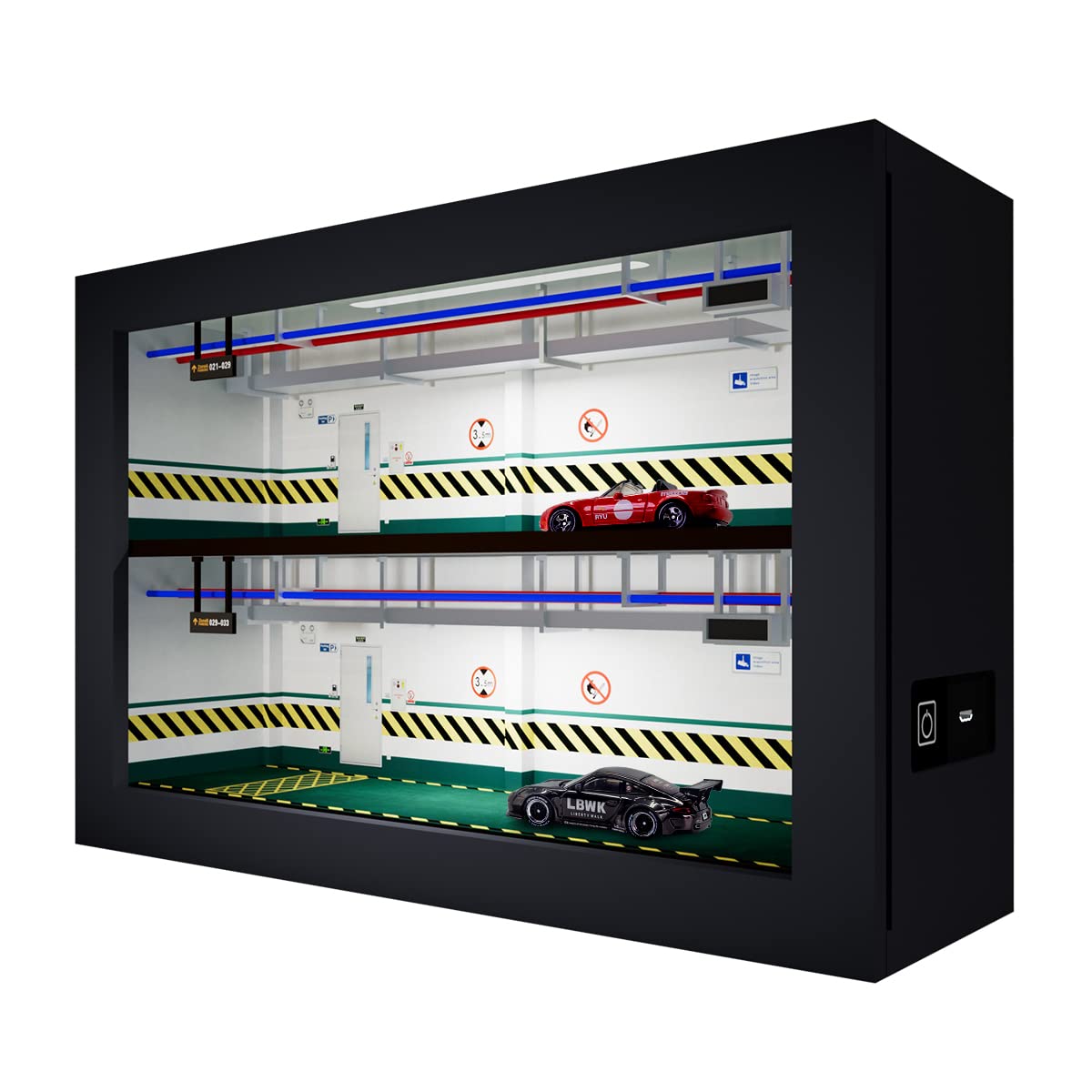 Sikivot Model car Display case 1/64 Scale,Simulation Garage Model,1:64 Wall-Mounted Band lamp Display Garage.（Green）