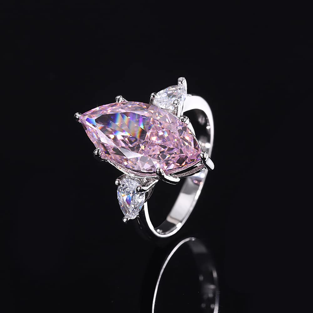 S925 Silver Ring Wedding Engagement Ring high Carbon Diamond Pink Diamond Ring Main Stone 9 * 18 Ring Women's Jewelry with Gift Box (S925 Silver 6)