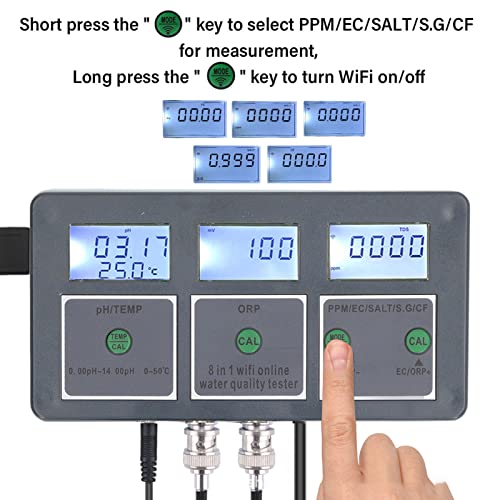 Water Quality Monitor, 24 Hour Monitoring Rechargeable Multi Parameter Water Quality Tester S.G PH EC Salt ORP TDS CF Temp for Laboratory Hydroponics(#2)