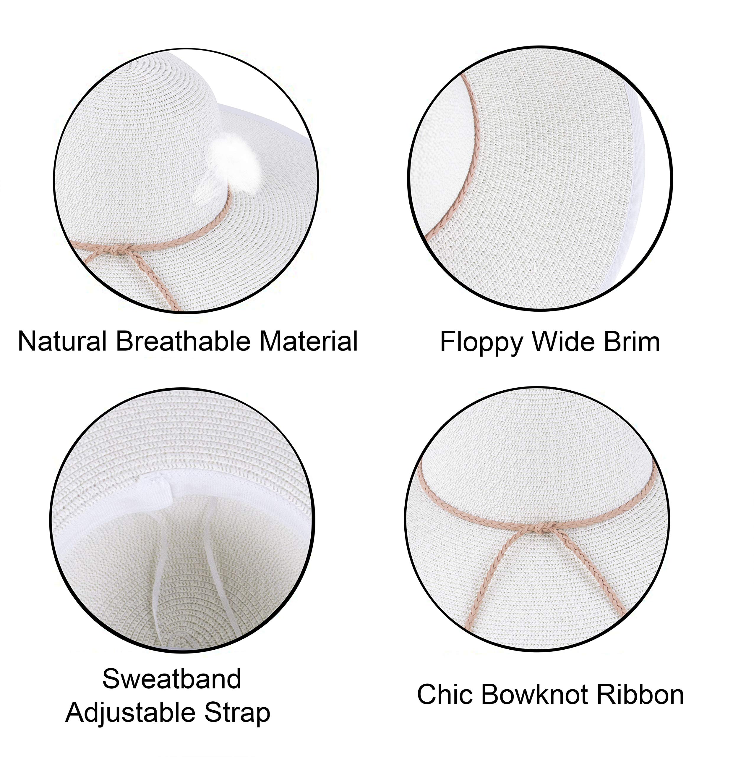 Muryobao Womens Sun Straw Hat Wide Brim UV UPF 50 Summer Hat Foldable Roll up Floppy Beach Cap for Women White