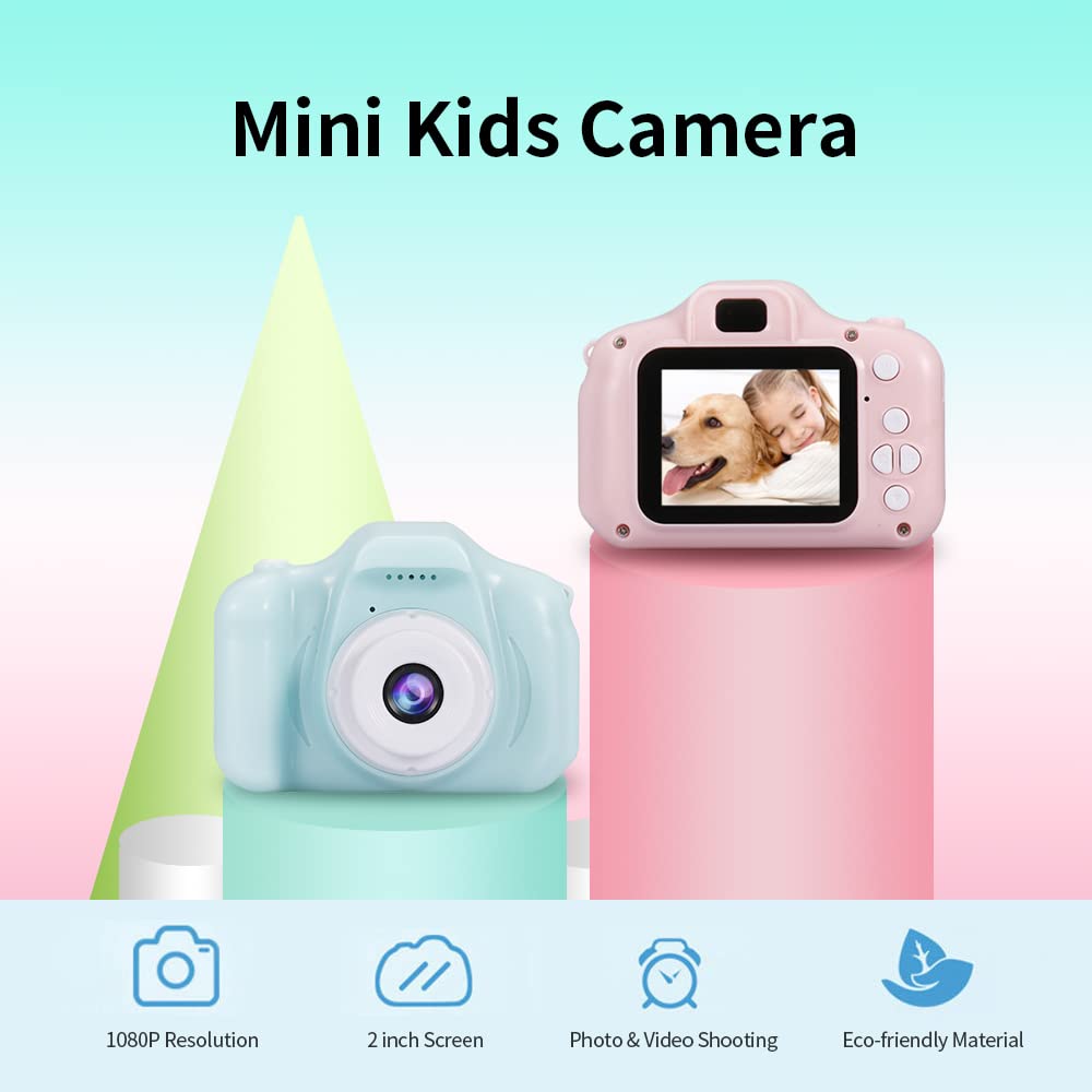 X2 Mini Kids Camera 2 inch HD Color Display Rechargable Mini Camera Video Camera Lovely Camera with 32GB Memory Card Blue NTBL