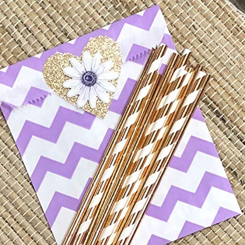 Rose Gold Solid and Stripe Foil Paper Straws - 7.75 Inches - 100 Pack - Outside the Box Papers Brand