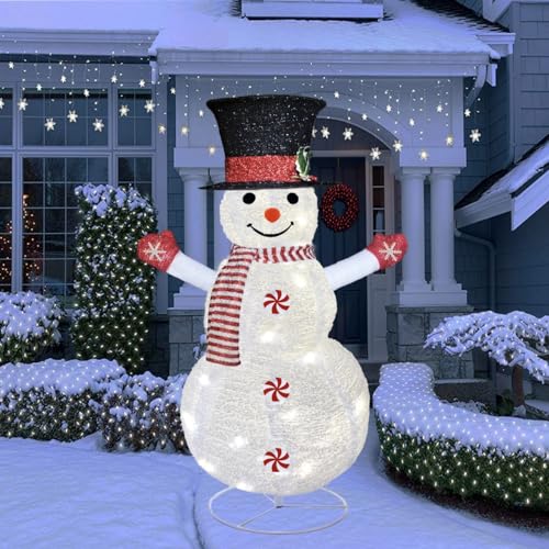 Lighted Christmas Snowman Decorations, 4FT Outdoor Collapsible White Snowman with Built-in LED Lights, Pre-Lit Pop Up Xmas Snowman, Light Up for Holiday New Year Winter Decor (lint)