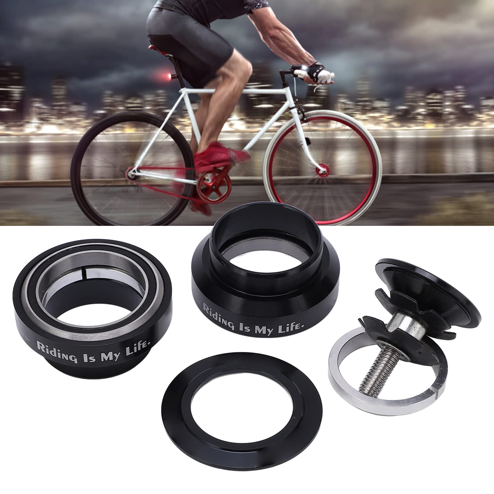 Shanrya Road Bike Headset Bearings, Mountain Bike Headset Low Noise CNC Process Rust Proof for 34mm Frame