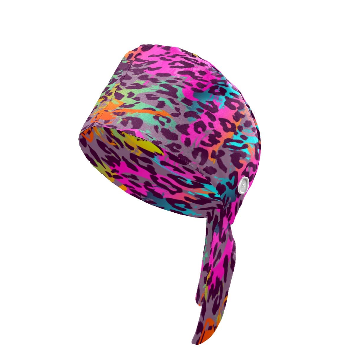 Rosy Watercolor Leopard Print Working Caps with Upgrade Sweatband Adjustable Bouffant Hats Working Cap with Button Unisex Head Cover