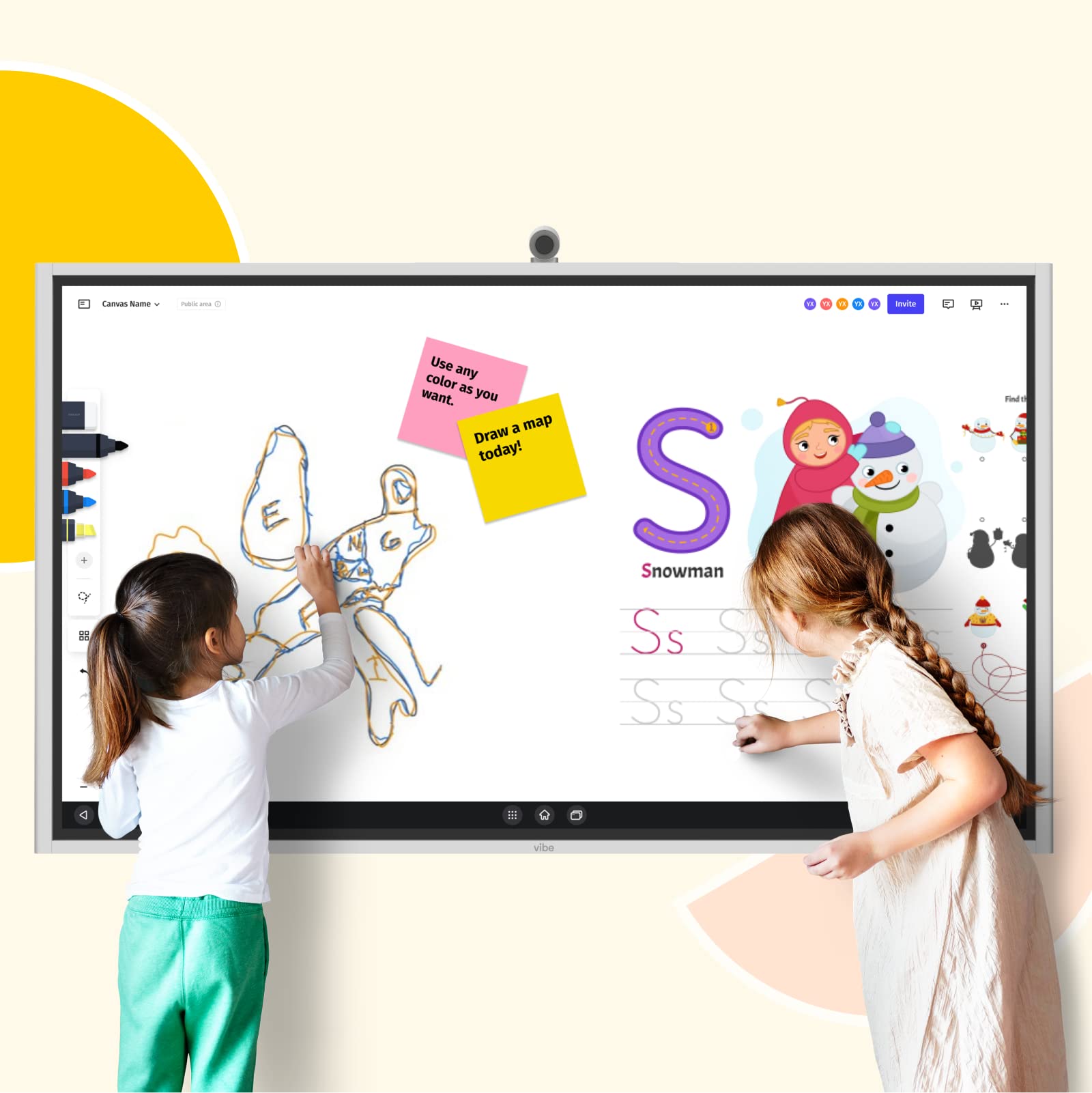 Vibe S1 55" Smart Board, Touchscreen Display, 4K UHD Interactive White Board, All-in-One Computer for Office and Classroom with Chrome OS & Open App Ecosystem (Board+Camera+White Stand)