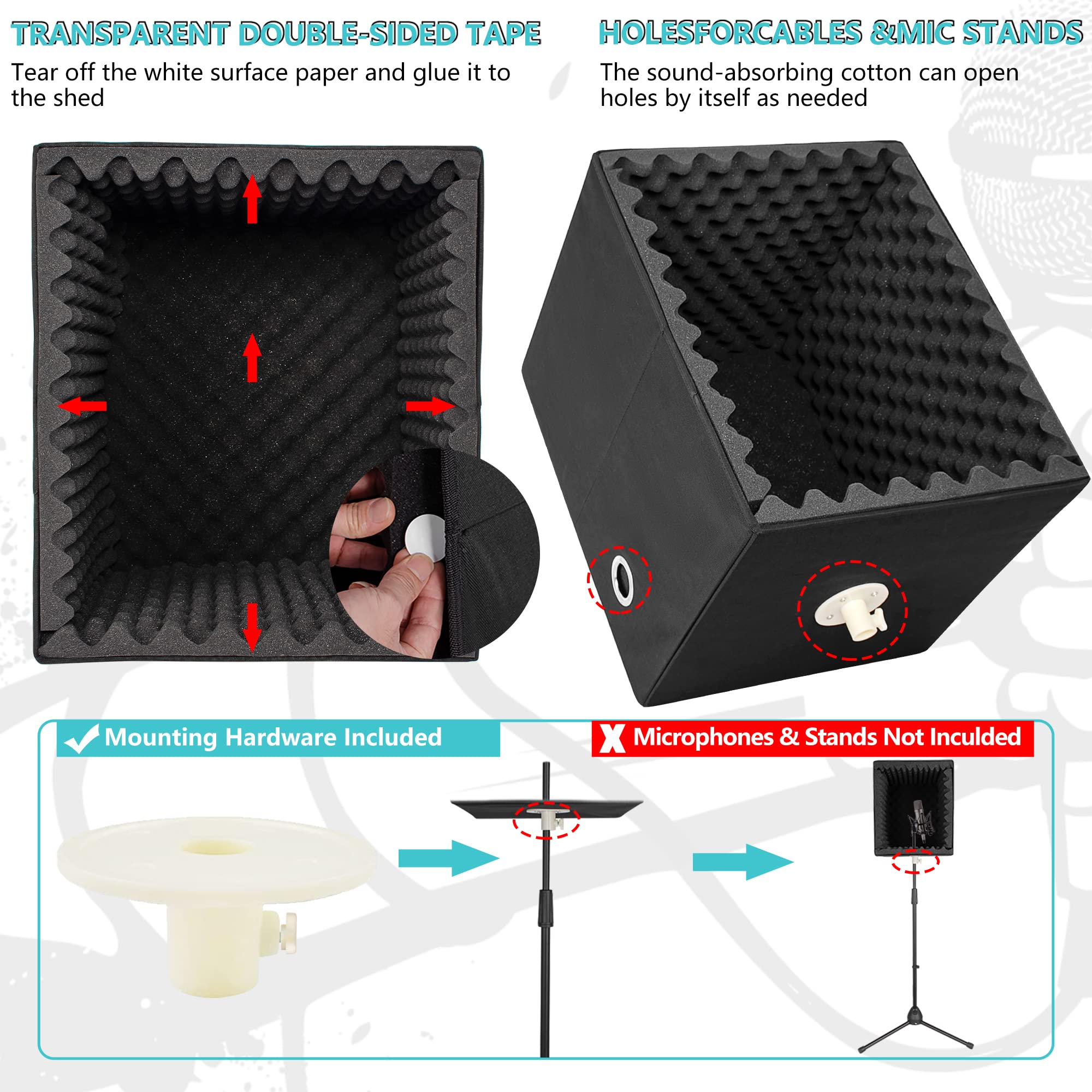Portable Sound Recording Shield Box,Microphone Isolation Booth Box with Sound Absorbing Foam,Foldable,Stand Mountable,Suitable for studio, Blog, Vocal Use Large