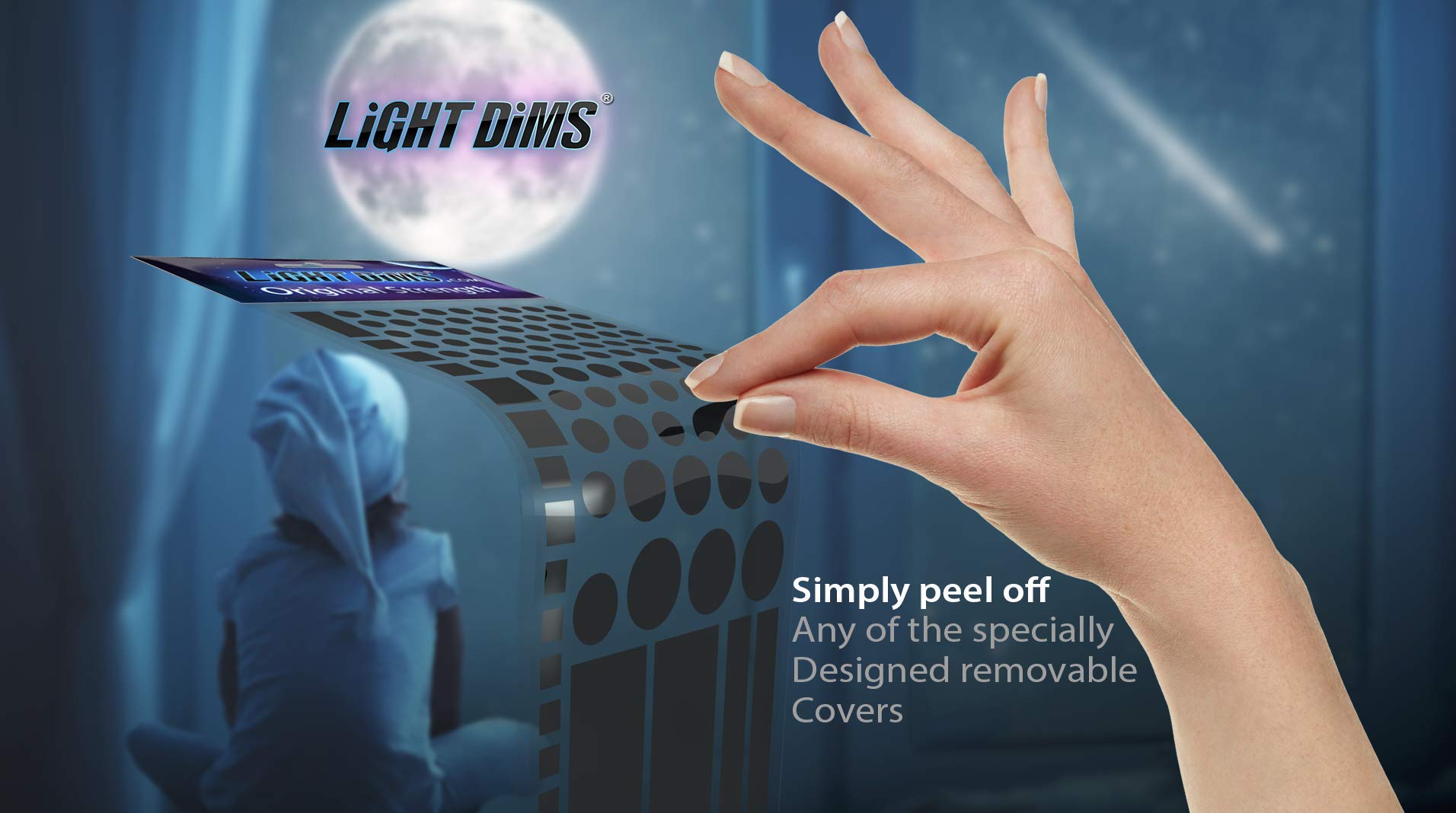 LIGHTDIMS Original Strength - Light Dimming LED Covers/Light Dimming Sheets for Routers, Electronics and Appliances and More. Dims 50-80% of Light, in Retail Packaging (1 Sheet).