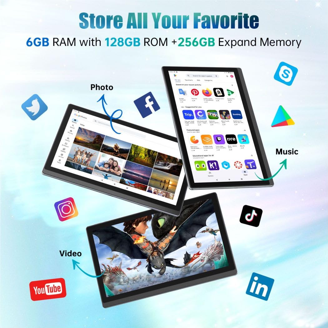 MESWAO 14.1 Inch Android 12 Tablet with Large Screen, Computer Tablets with 1920 * 1080 IPS HD Display, Tablets with Bluetooth 4.1 and GPS and 10000mah Long Battery for Work/Study/Live Stream