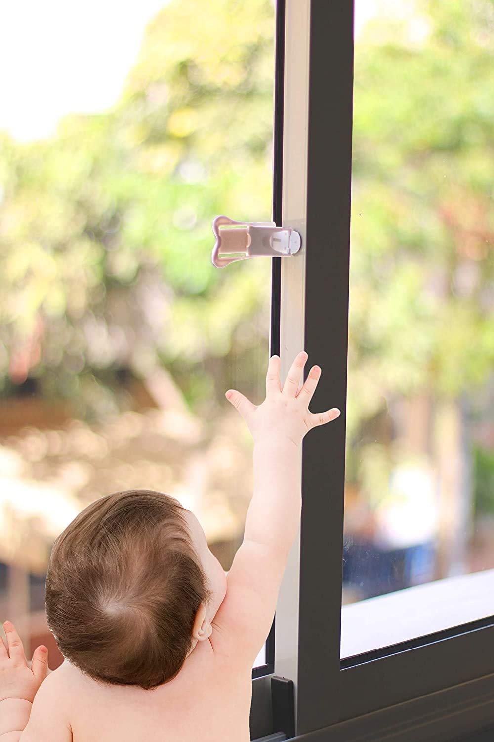 Millie (4 PACK) Sliding Glass Door Child Lock - Baby Safety Slide Window Locks Kids Proof Patio Closet Doors No Drilling Tools Needed (white)