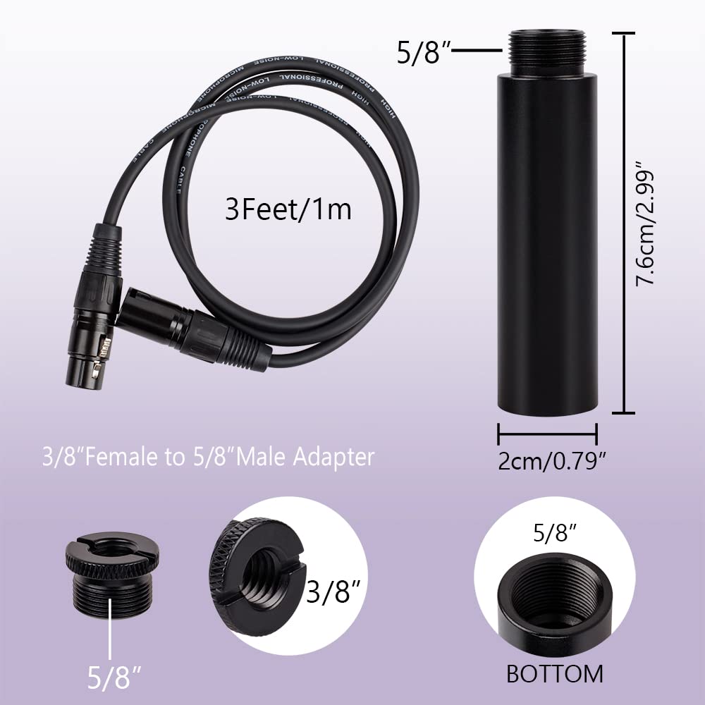 Mic Stand Extension Tube, AFUNTA 5/8" Female to 5/8" Male Microphone Holder Extension Rod Mic Stand Adapter with Microphone Cable