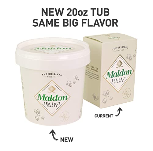 Maldon Salt, Sea Salt Flakes, 20 oz (570 g), Resealable Tub, Kosher, Natural, Handcrafted, Gourmet, Pyramid Crystals