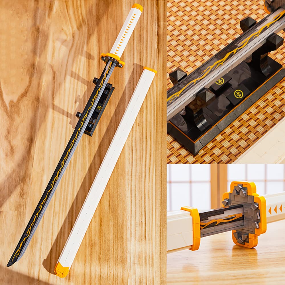Kravkind 956pcs, 39inch for Demon Slayer Sword Building Block Model, Samurai Sword Set with Scabbard and Stand, Best Gift for Anime Fans (Agatsuma Zenitsu Sword)