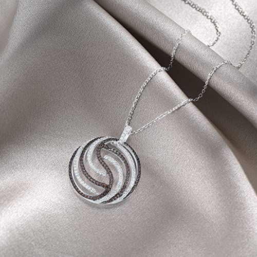 Santuzza 925 Sterling Silver Spin Pattern Pendant Nano Brown Spinel Cubic Zirconia Circle Pendant for Women