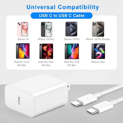 Matsusho iPhone 15 Charger 10 FT, 3 Pack 20W USB-C Fast Wall Charger with 3 Pack 10FT Extra Long USB C Charger Fast Charging Cable Compatible for iPhone 15/15 Plus/15 Pro/15 Pro Max, iPad Pro/Air/Mini