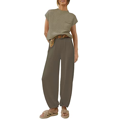 Women 2 Piece Outfits High Neck Knitted Sweater Wide Leg Pant Sweatsuit Lounge Sets cargo pants women 2023 outfits
