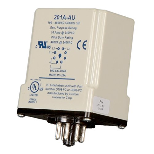 Symcom MotorSaver 3-Phase Voltage Monitor, Model 201A-AU, 190-480V, Variable Trip Point, Restart Delay, Trip Delay, and Voltage Unbalance, 8-Pin Octal BaseQ