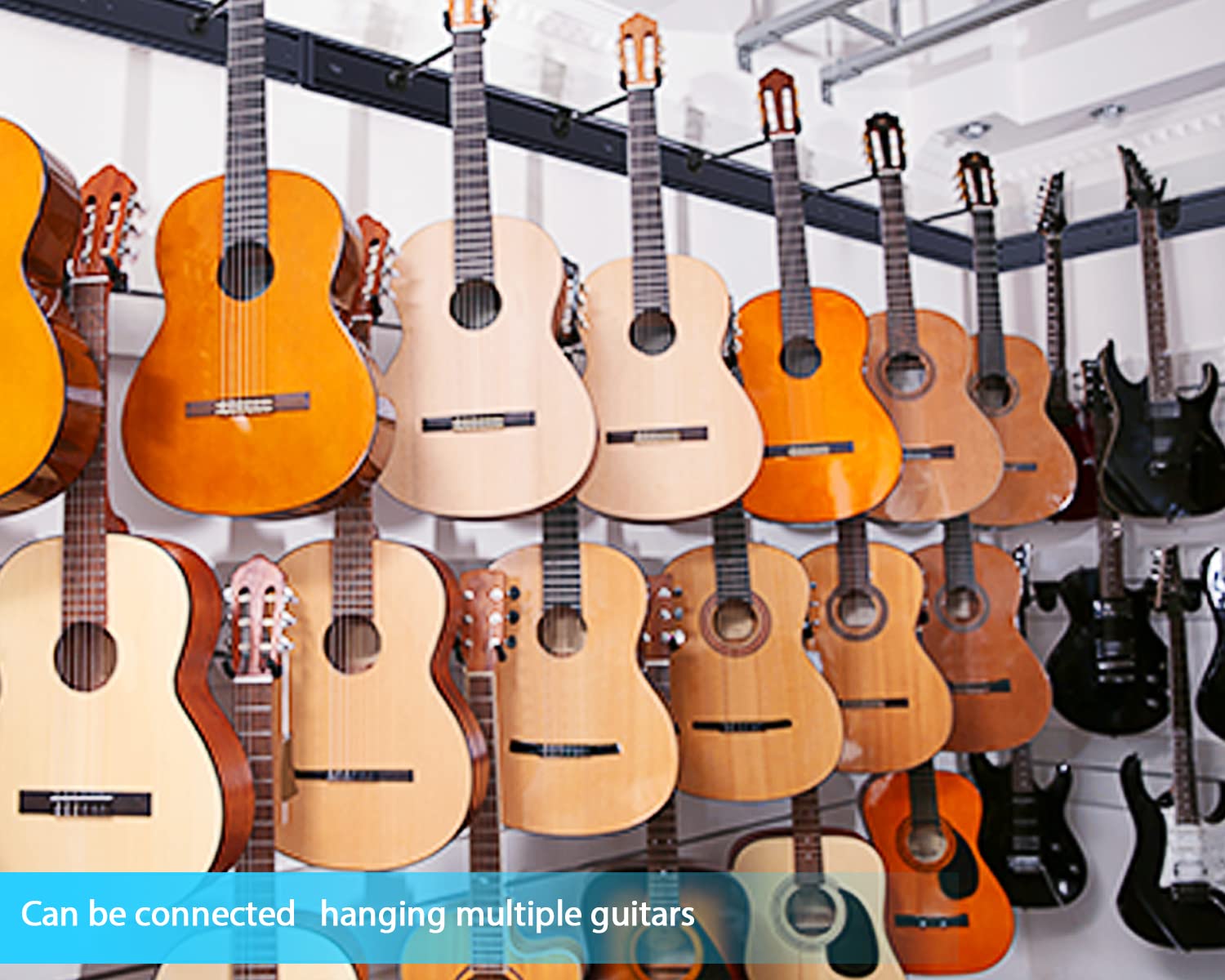 SKAEHP Guitar Wall Mount Hangers，with 10 Adjustable Ukulele Hooks, Premium Aluminum Bass Rack，Banjo Stand for Acoustic Electric Guitars,Violin, Mandolin and String Instruments（Black）