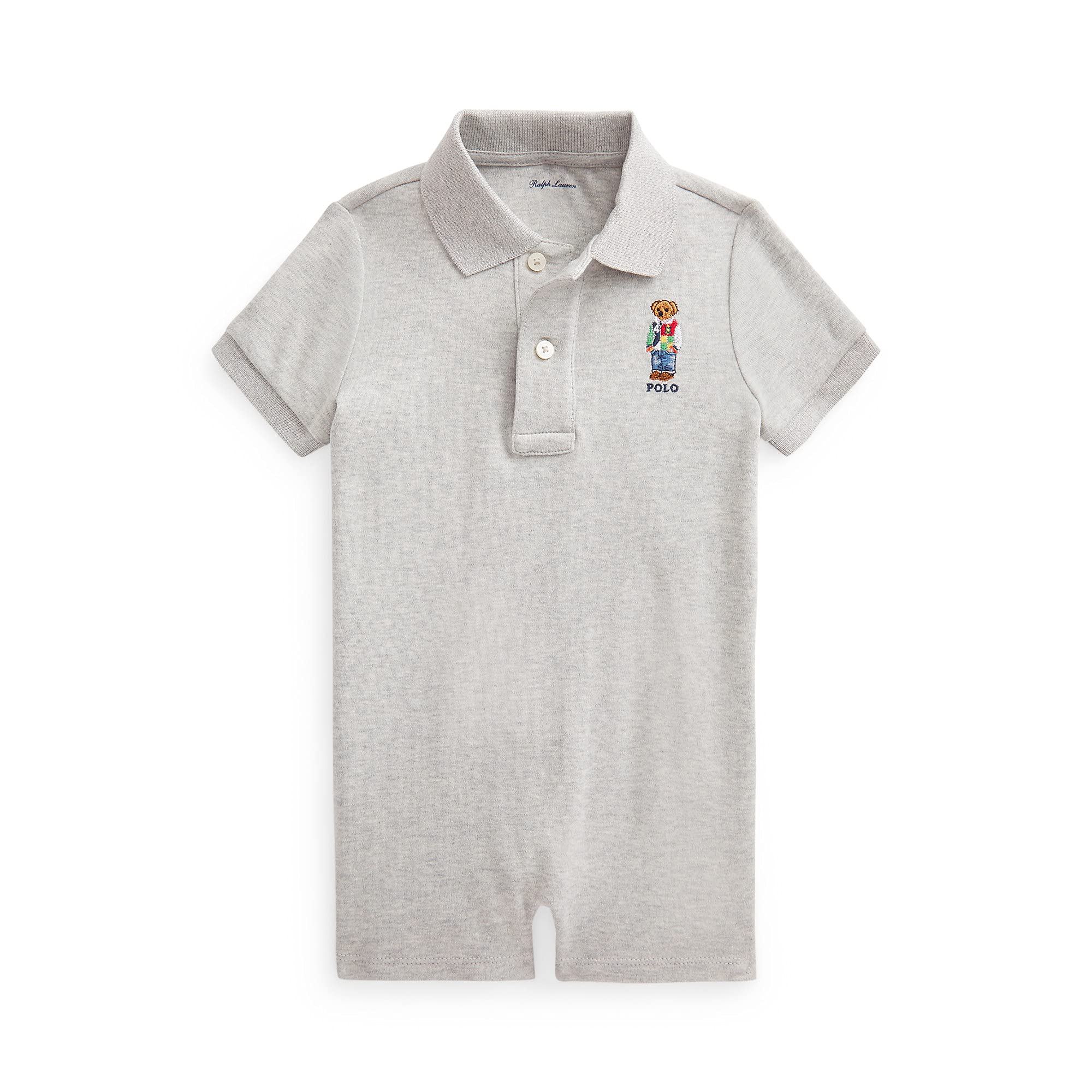 Polo Ralph Lauren Baby Boys Polo Bear Soft Cotton Polo Shortall (Andover Heather(585516), 18 Months)