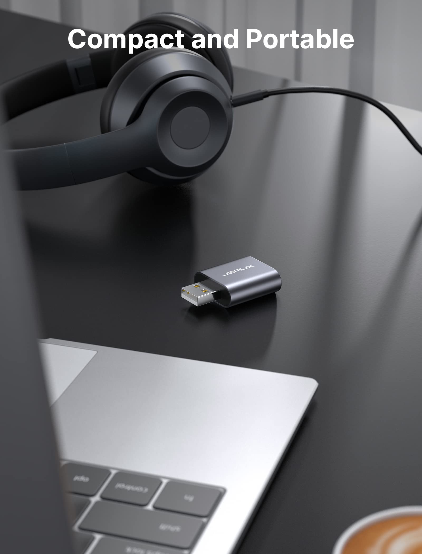 USB Audio Adapter, JSAUX USB to Audio Jack Sound Card Adapter with 3.5mm TRRS Headphone and Microphone External USB Sound Card Compatible with Laptop, Desktops, Windows, MAC, Linux, PC, PS5, PS4