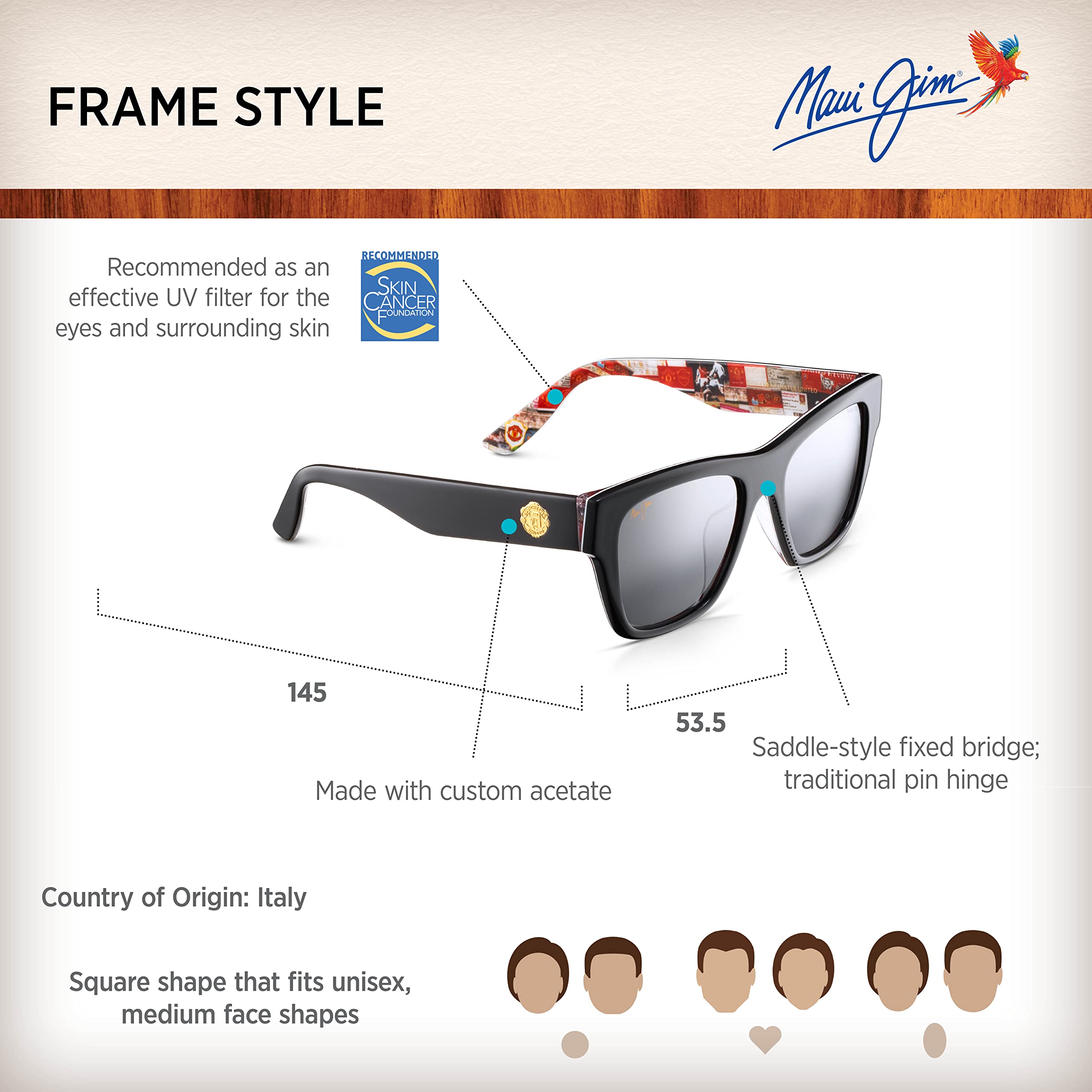 Maui Jim Men's and Women's Treble Polarized Classic Sunglasses, Black Gloss w/Treble Coll Int/Dual Mirror Silver to Black, Medium