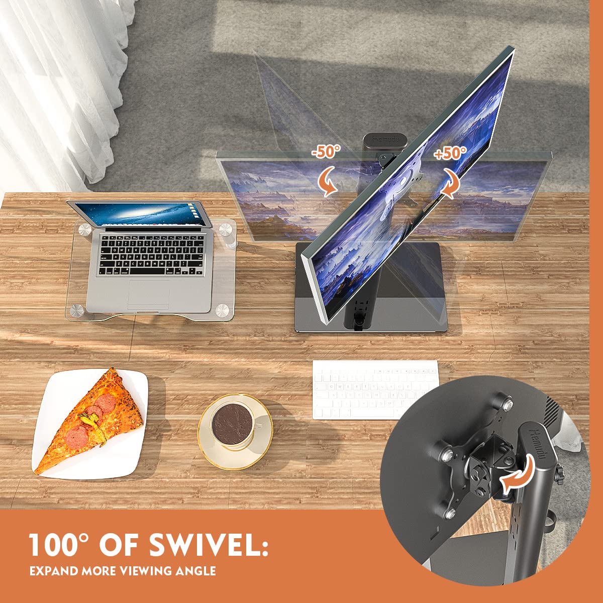 Single LCD Computer Monitor Free-Standing Desk Stand Riser for 13 inch to 32 inch Screen & Clear Tempered Glass Computer Monitor Riser with Height Adjustable Multi Media Desktop Stand