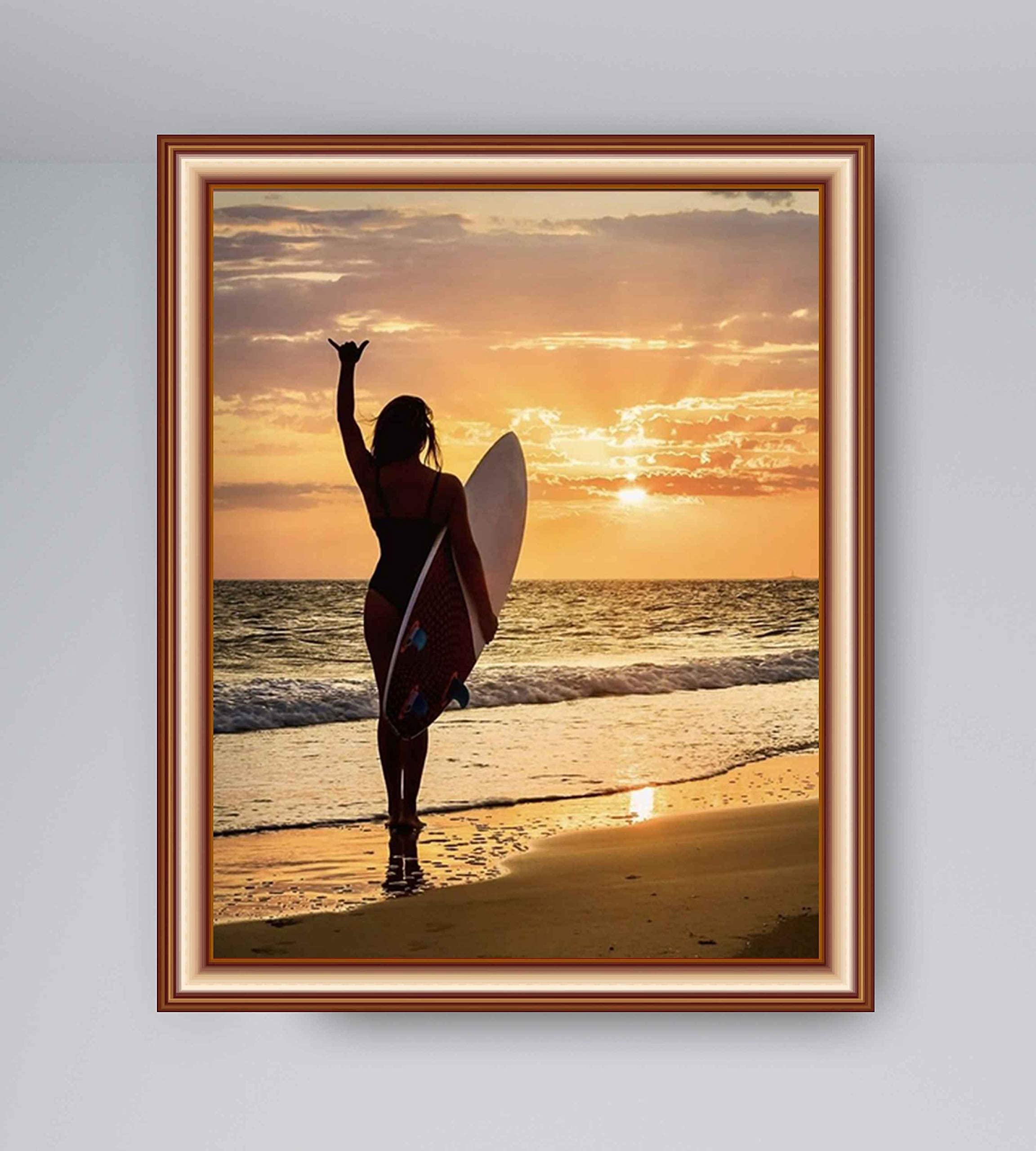 Mahala Surfer Girl - Beach Wall Art, This Beach Sunset Theme Wall Decor Print Is Ideal For Home Decor, Bedroom Wall Art, Lake House Decor, Office Decor, Ocean & Surfing Theme Decor. Unframed - 8x10