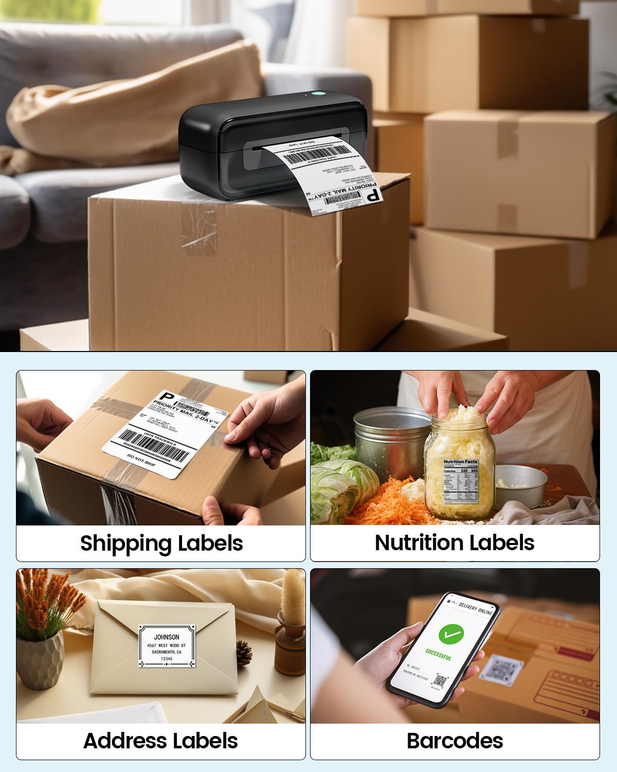 LabelCreate Shipping Label Printer, 4x6 Thermal Label Printer, Thermal Printer for Shipping Labels, USB Label Printer Compatible with Amazon Shopify Etsy Ebay FedEx USPS UPS (Black)